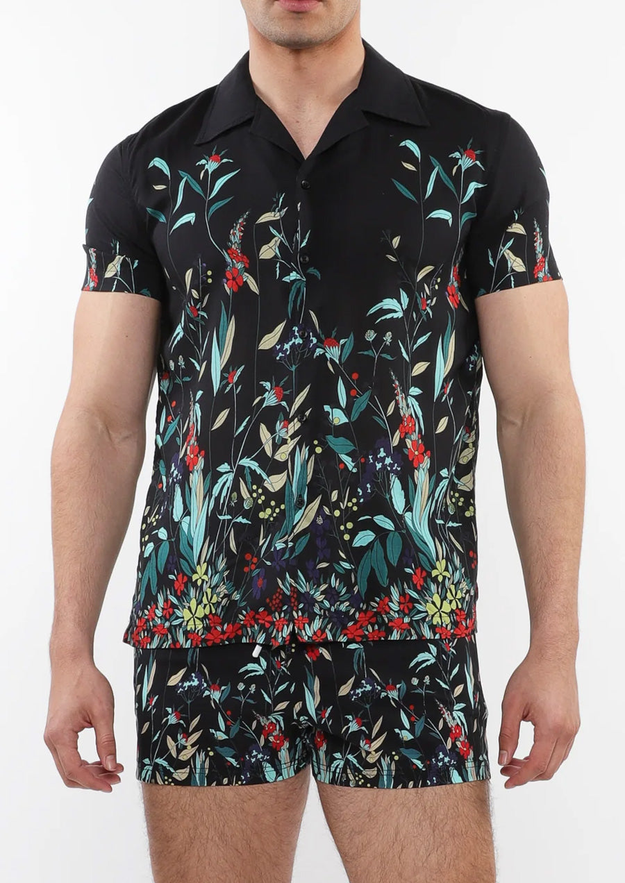Woven Modal Border Shirt (Midnight Teal Floral) – Brick & Mortar
